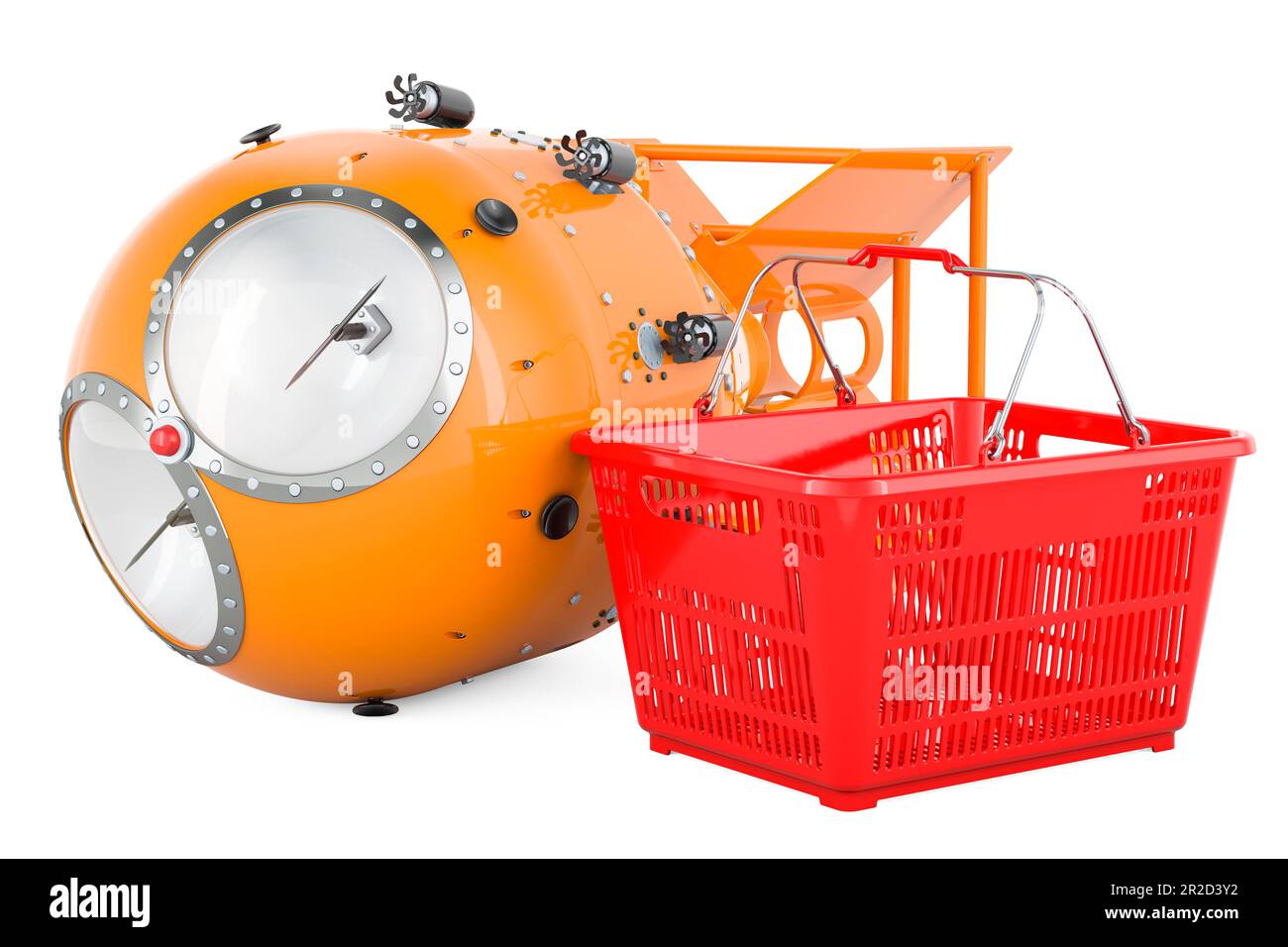 Atomic bomb, nuclear weapon with shopping basket. 3D rendering isolated ...