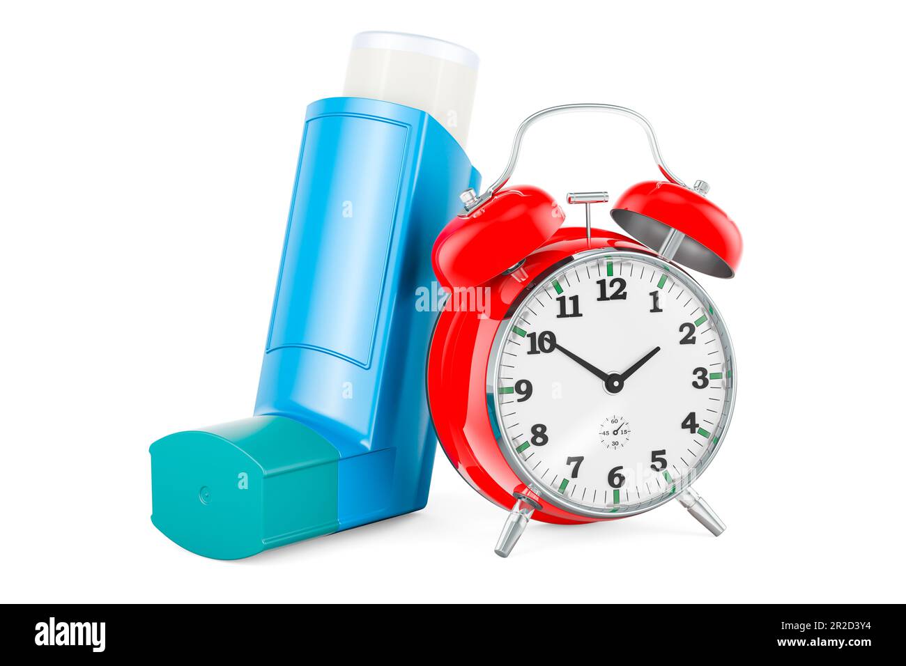 Metered-dose inhaler, MDI with alarm clock, 3D rendering isolated on ...