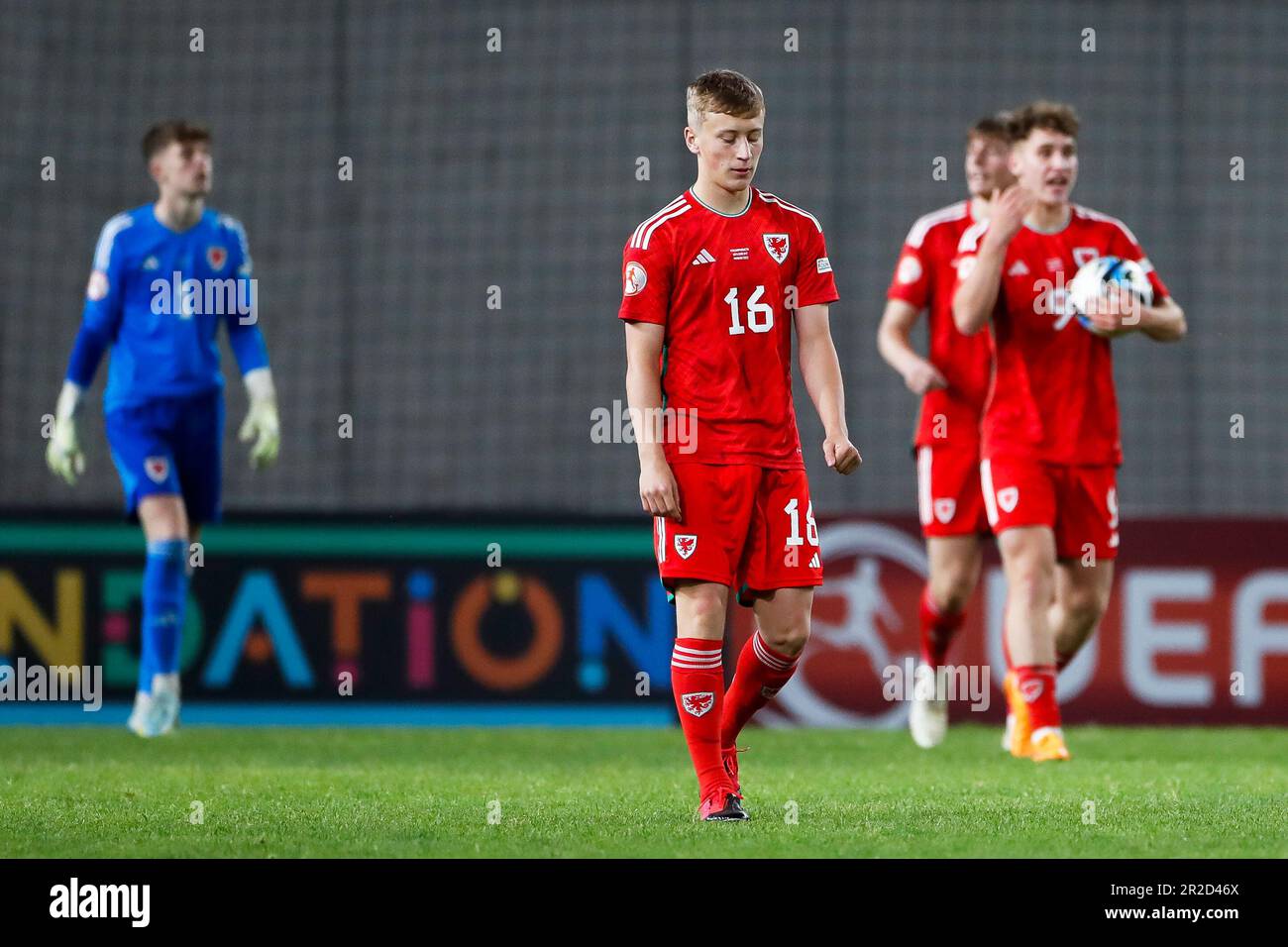 Budapest, Hungary, 17 May 2023. Jacob Cook of Wales reacts during the ...
