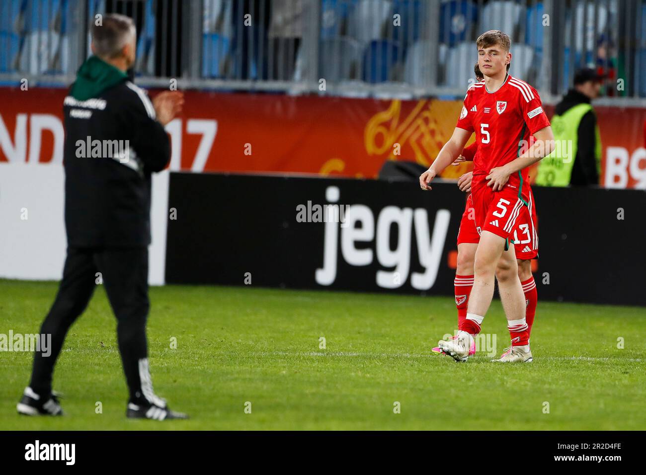 Budapest, Hungary, 17 May 2023. Dylan Lawlor of Wales reacts during the ...