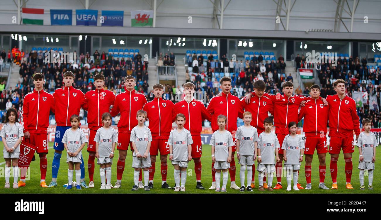 Budapest, Hungary, 17 May 2023. The team of Wales line-up during the ...