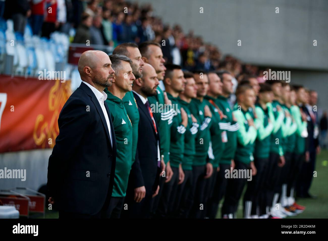 Budapest, Hungary, 17 May 2023. Head Coach Attila Belvon of Hungary ...