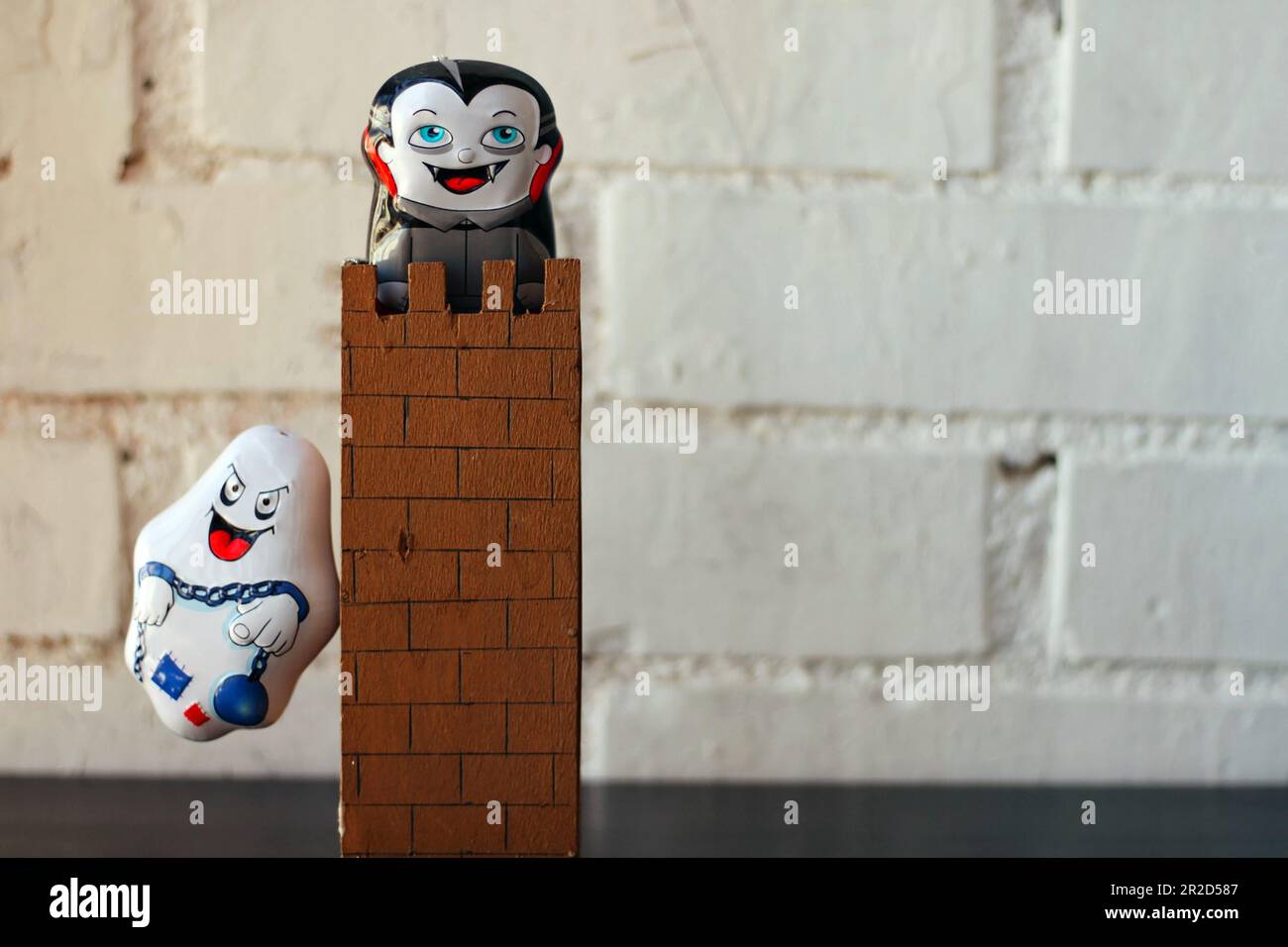 Halloween decoration of a vampire in a tower and a ghost Stock Photo ...