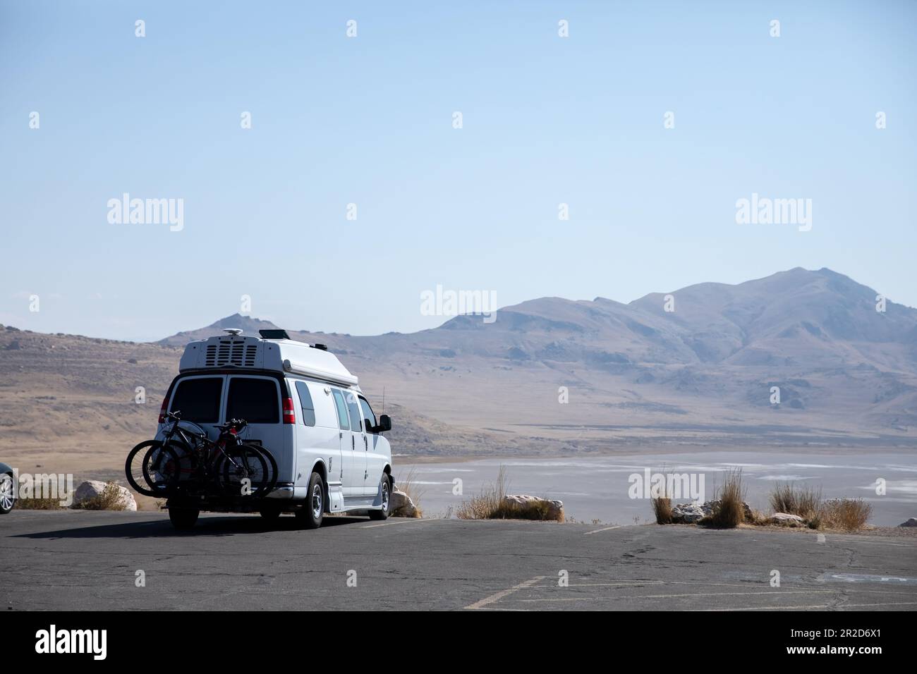 adventure Van in the middle of Antelope Island State Park Stock Photo ...