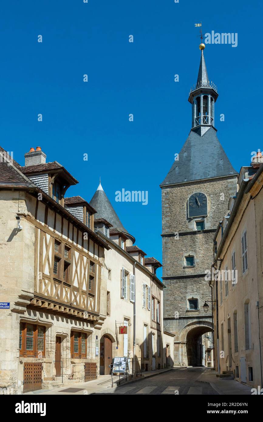 Avallon. Yonne department. Morvan regional nature park. Clock tower and ...