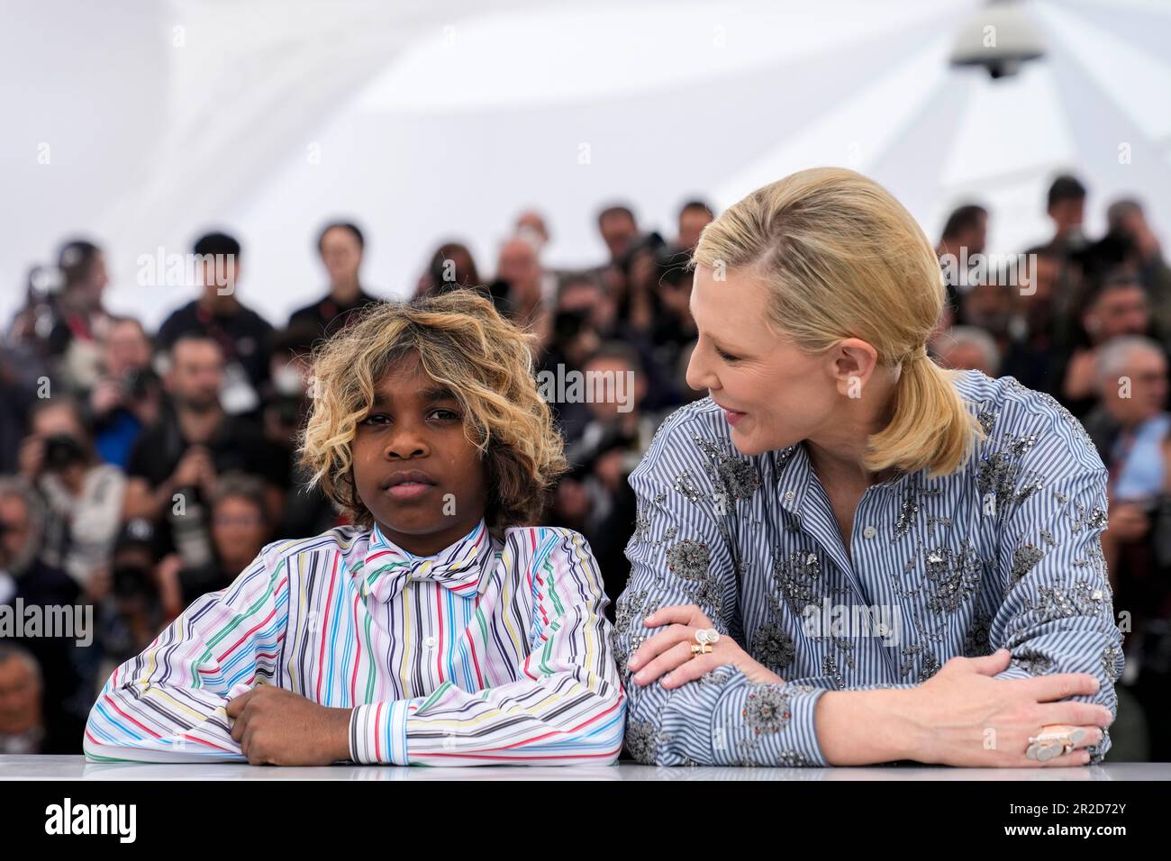 Aswan Reid, left, and Cate Blanchett pose for photographers at the ...