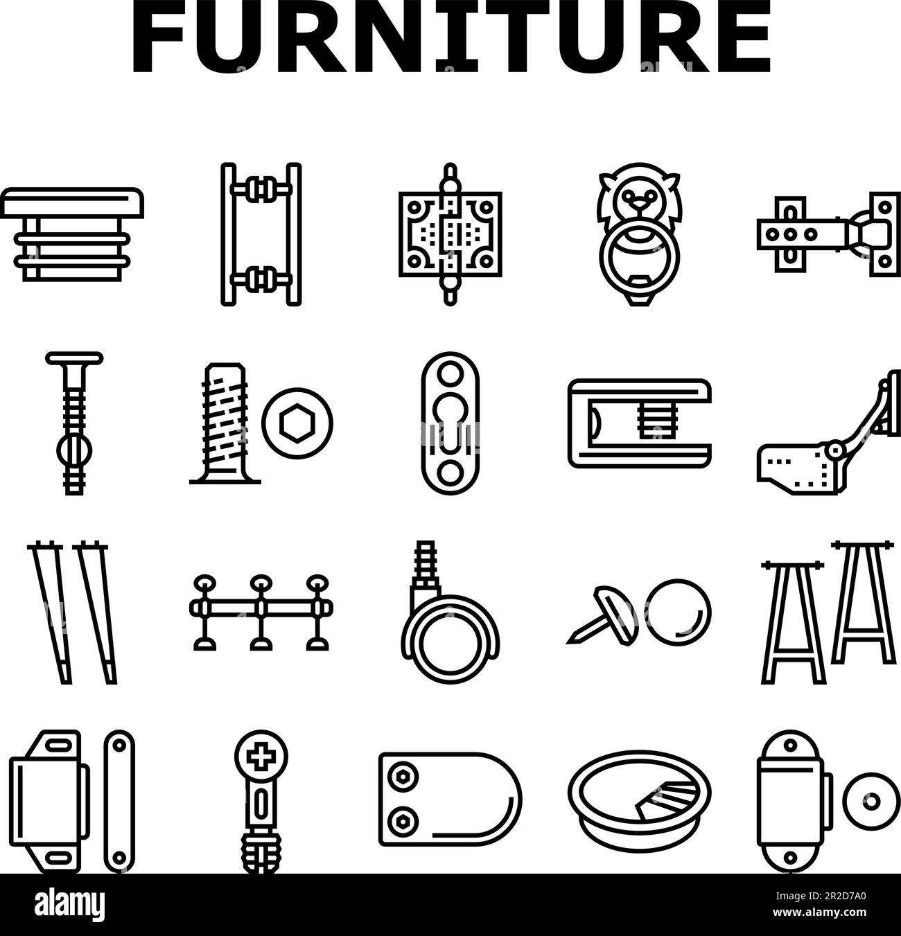 Hardware Furniture Detail Fitting Icons Set Vector Stock Vector Image