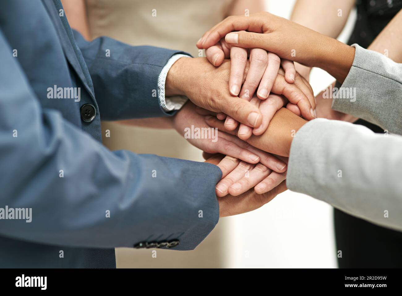 Business people, meeting and hands together in agreement for ...
