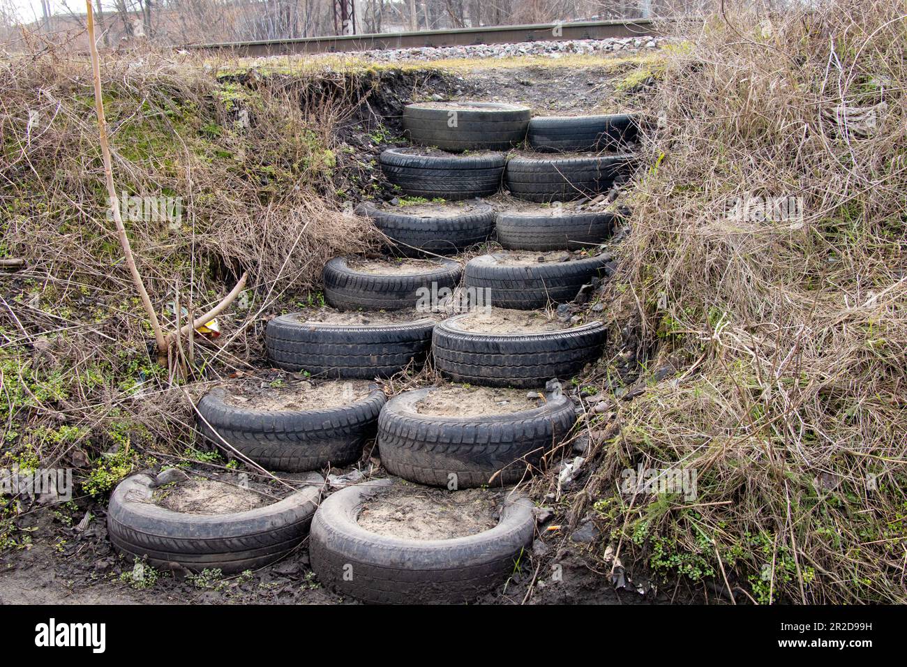 homemade wheel stairs on the street in the fall in the afternoon Stock ...