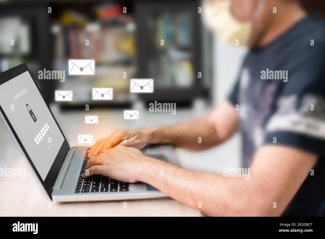 Work at home with computer and internet Laptop screen showing the login ...