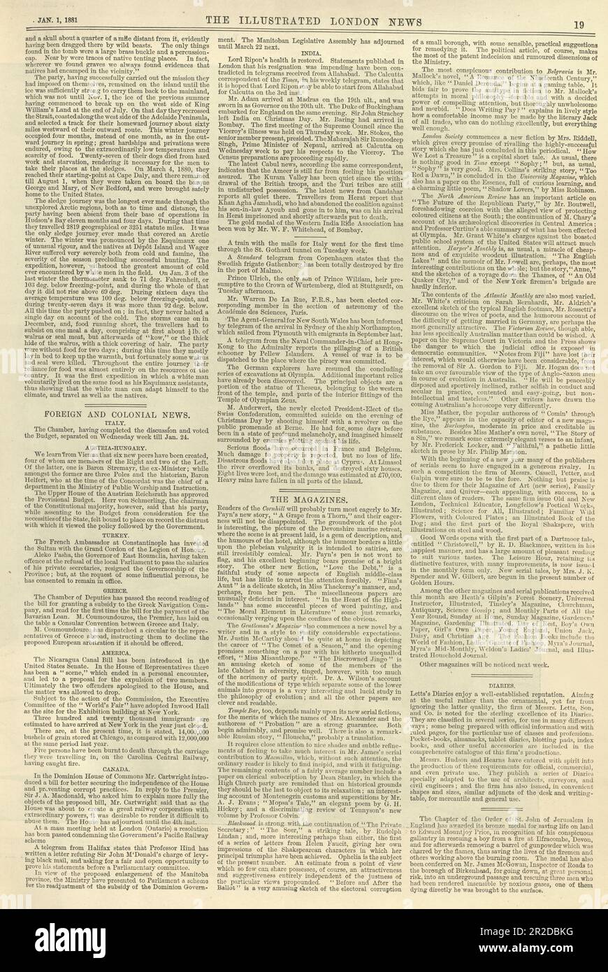 Old newspaper page from the London Illustraded News, 1881, Victorian ...