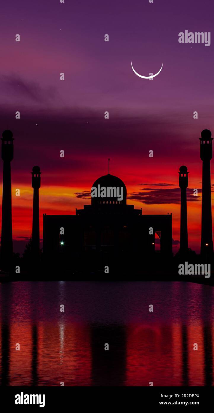 Concept the crescent moon the symbol of Islam begins the eid al Fitr ...