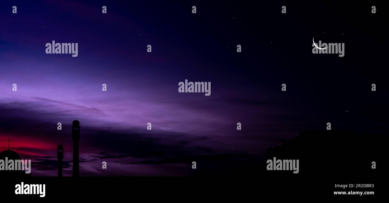 Concept the crescent moon the symbol of Islam begins the eid al Fitr ...