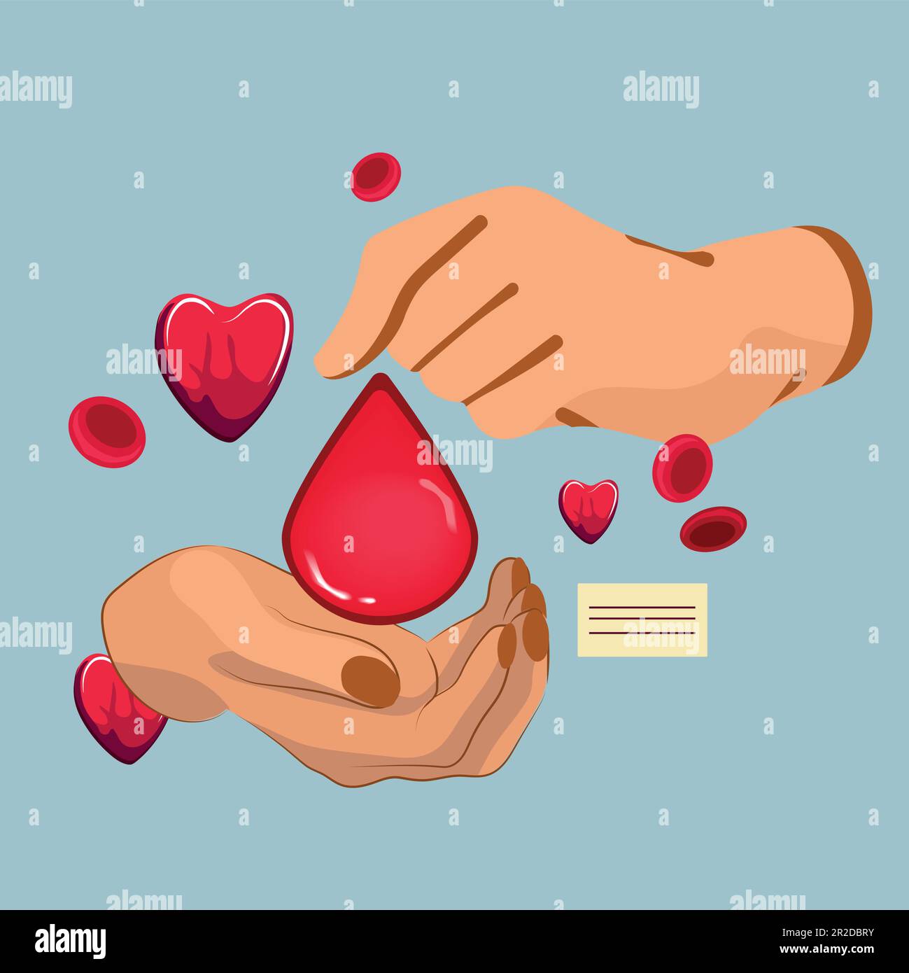 Day donation concept with bag of blood, hand and heart medical sign. Give blood save life. World ...