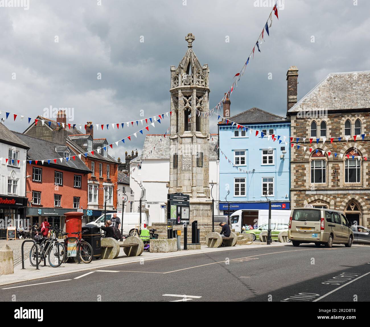 The Town Square with War Memorial at Launceston in Cornwall Stock Photo ...