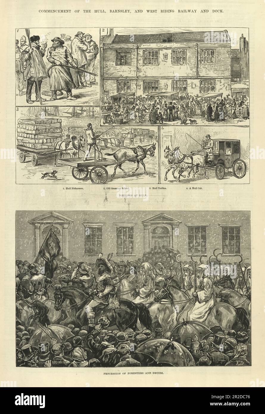 Sketches of Victorian Hull, England, Market, Fishermen, Grammer school ...