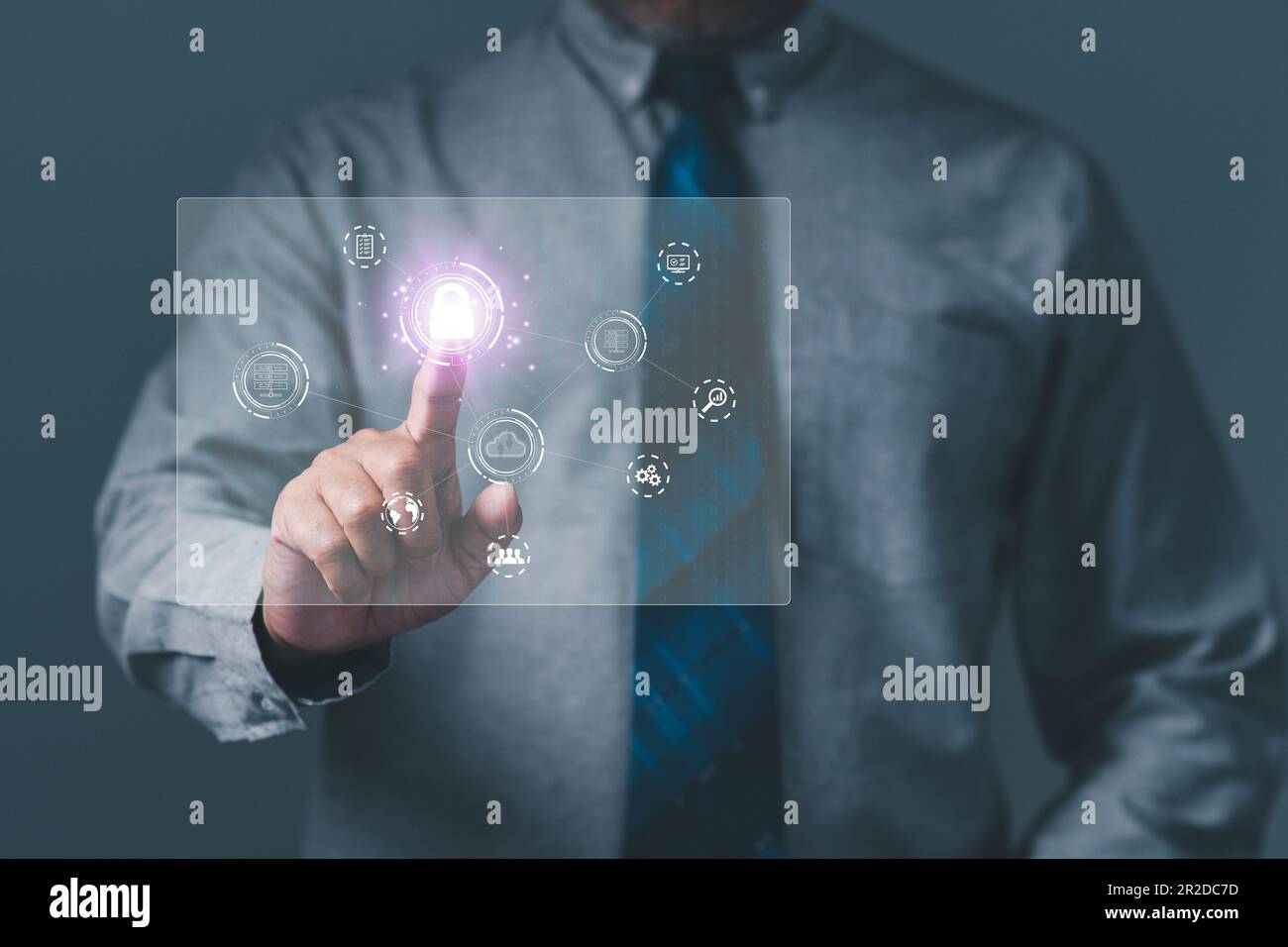 Cybersecurity And Privacy Concepts To Protect Data Businessman Touching To Sign In For