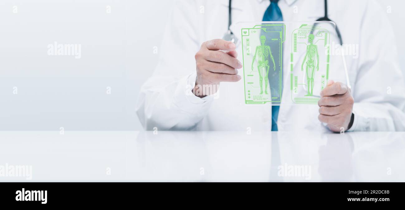 doctor man hold a virtual screen lung for checking lung disease in ...