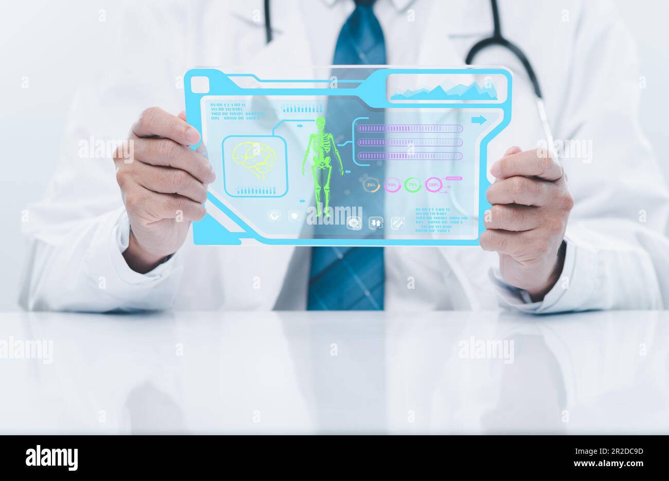 doctor man hold a virtual screen lung for checking lung disease in ...