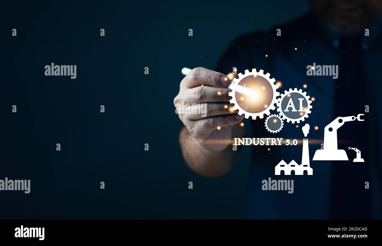 Industry 5 AI of manufacturing concept. businessperson work using ...