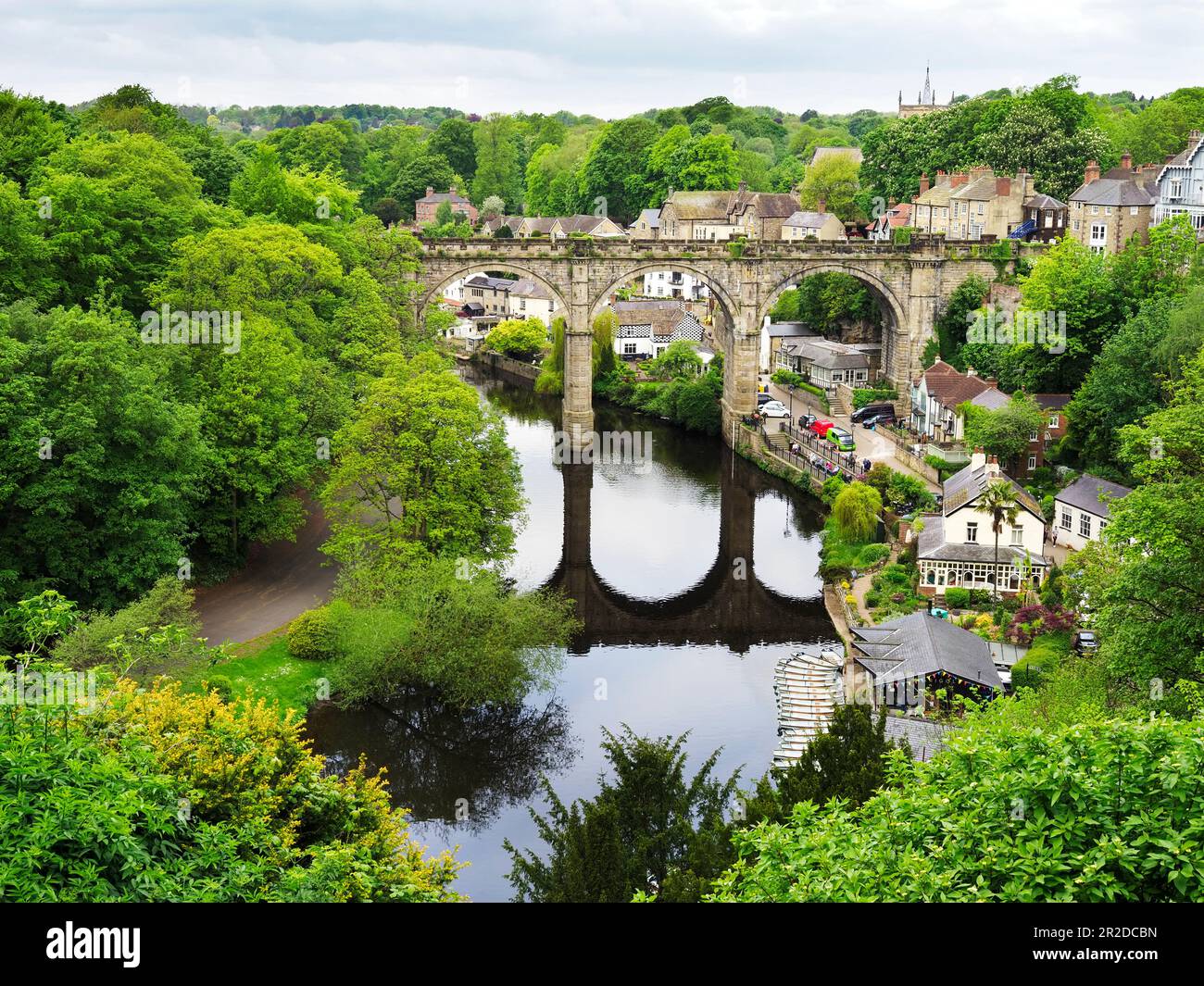 Railway viaduct crossing the River Nidd in spring Knaresborough North ...