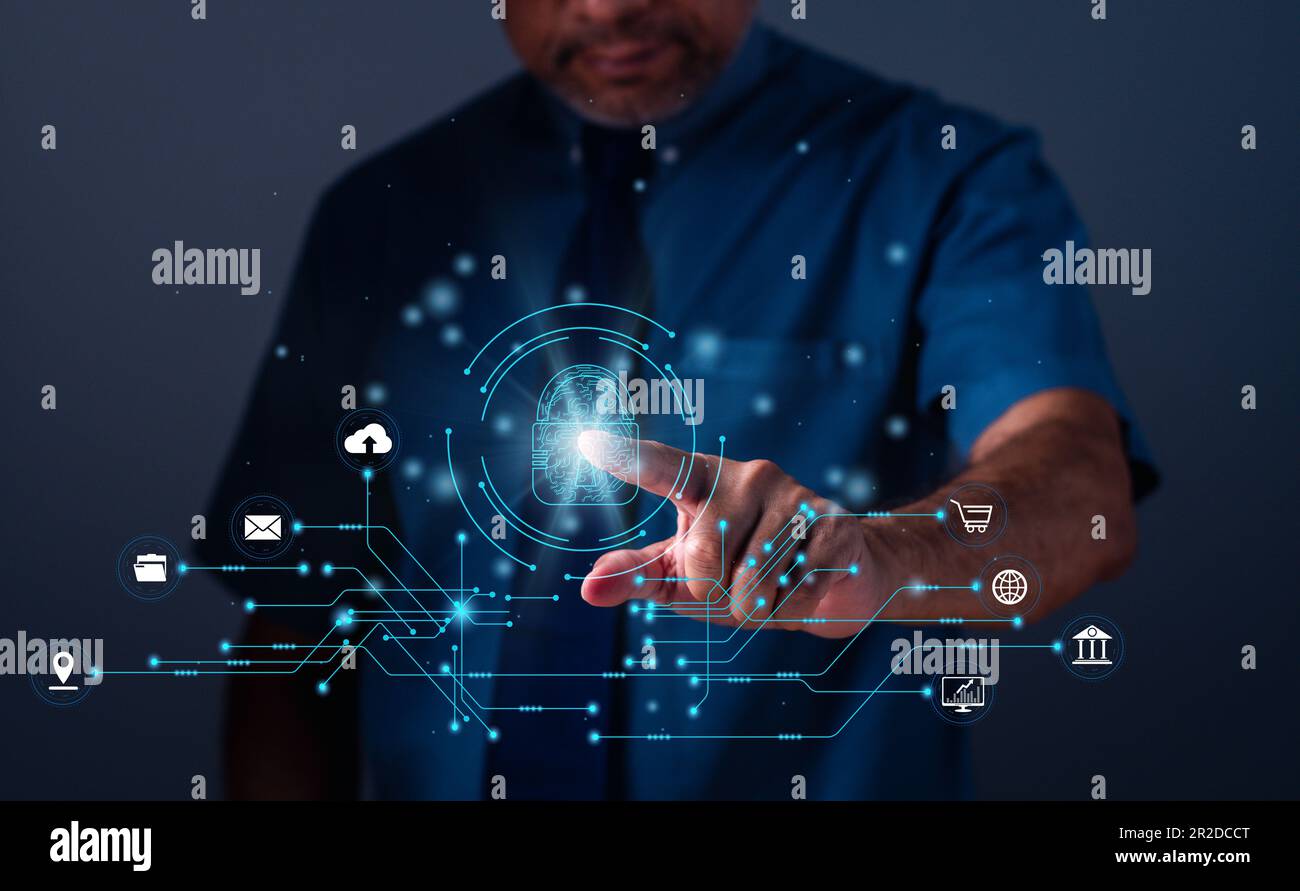 Cybersecurity And Privacy Concepts To Protect Data Businessman Touching To Sign In For