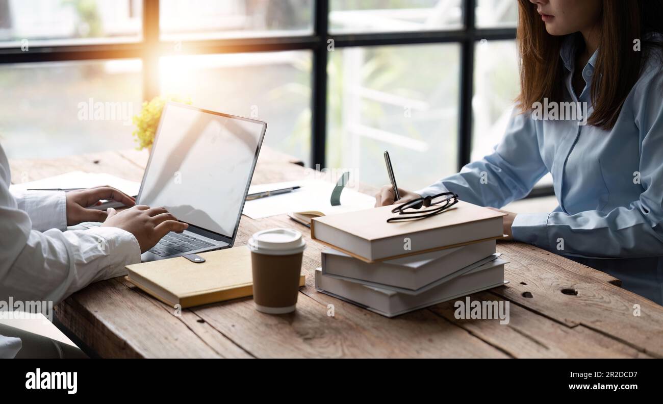 Distracted from preparing college project happy young laughing diverse ...