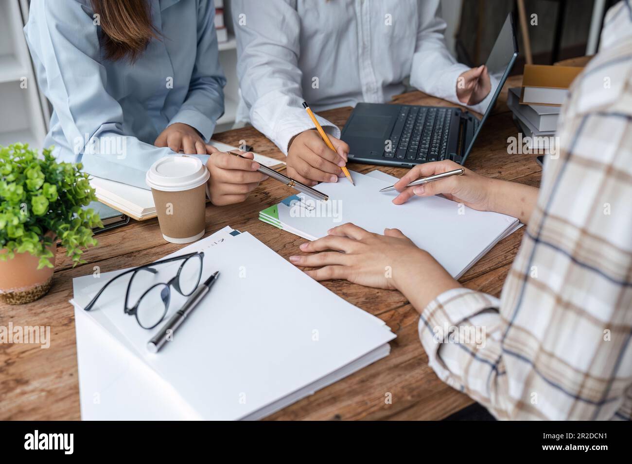 Distracted from preparing college project happy young laughing diverse ...