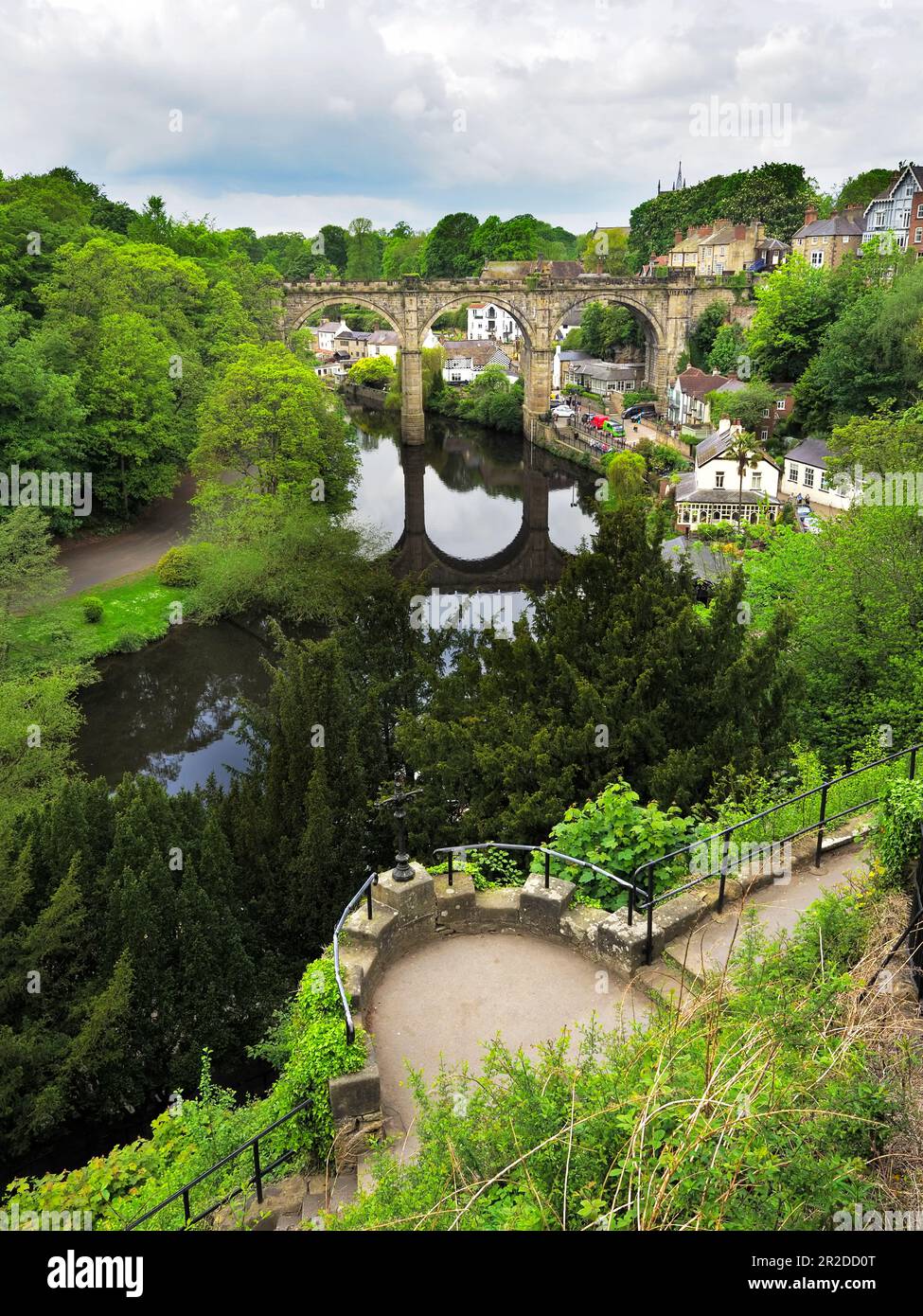 Railway viaduct crossing the River Nidd in spring Knaresborough North ...