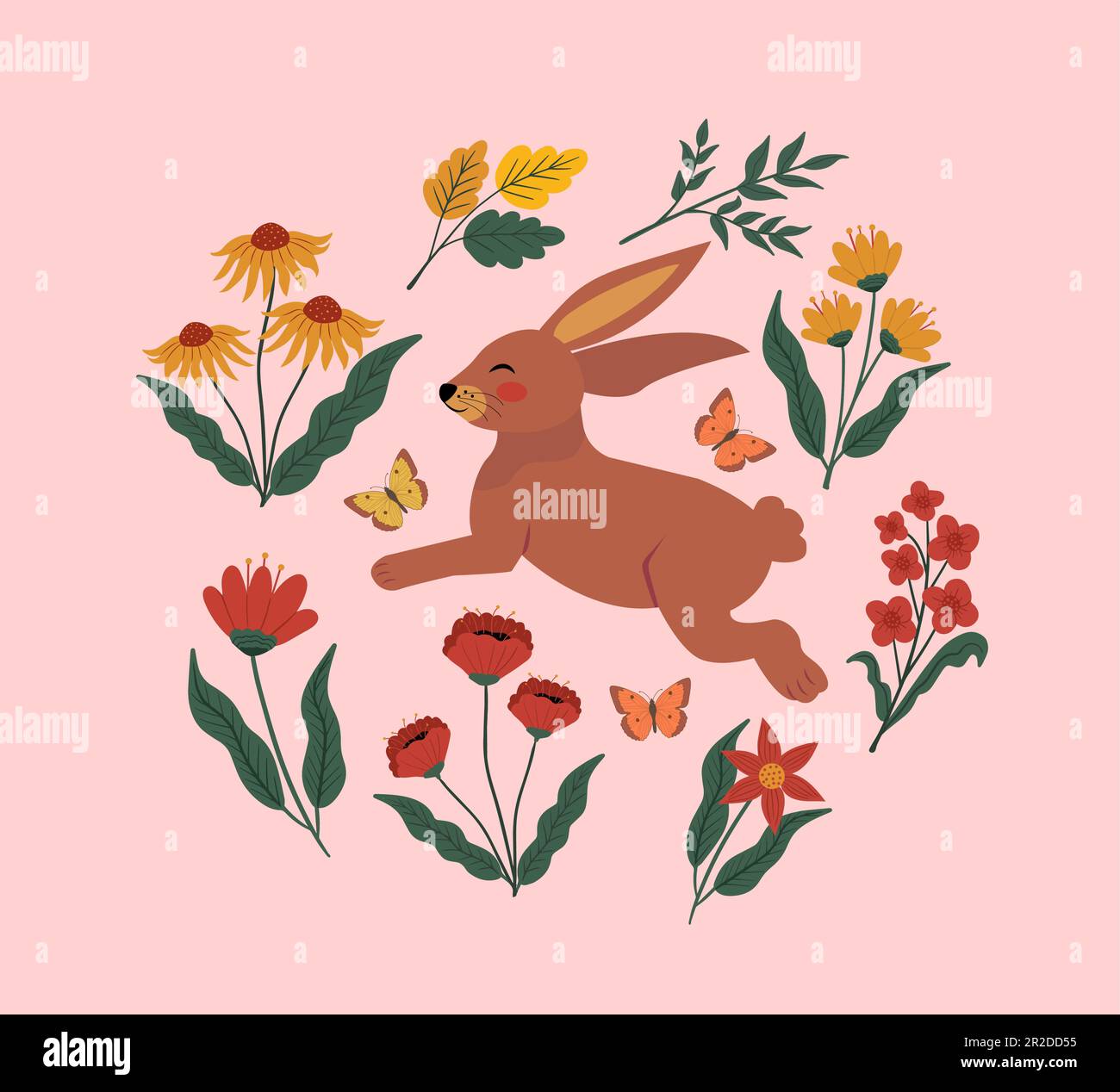 Rabbit and Flowers Childish vector illustration. Bunny Print design for ...