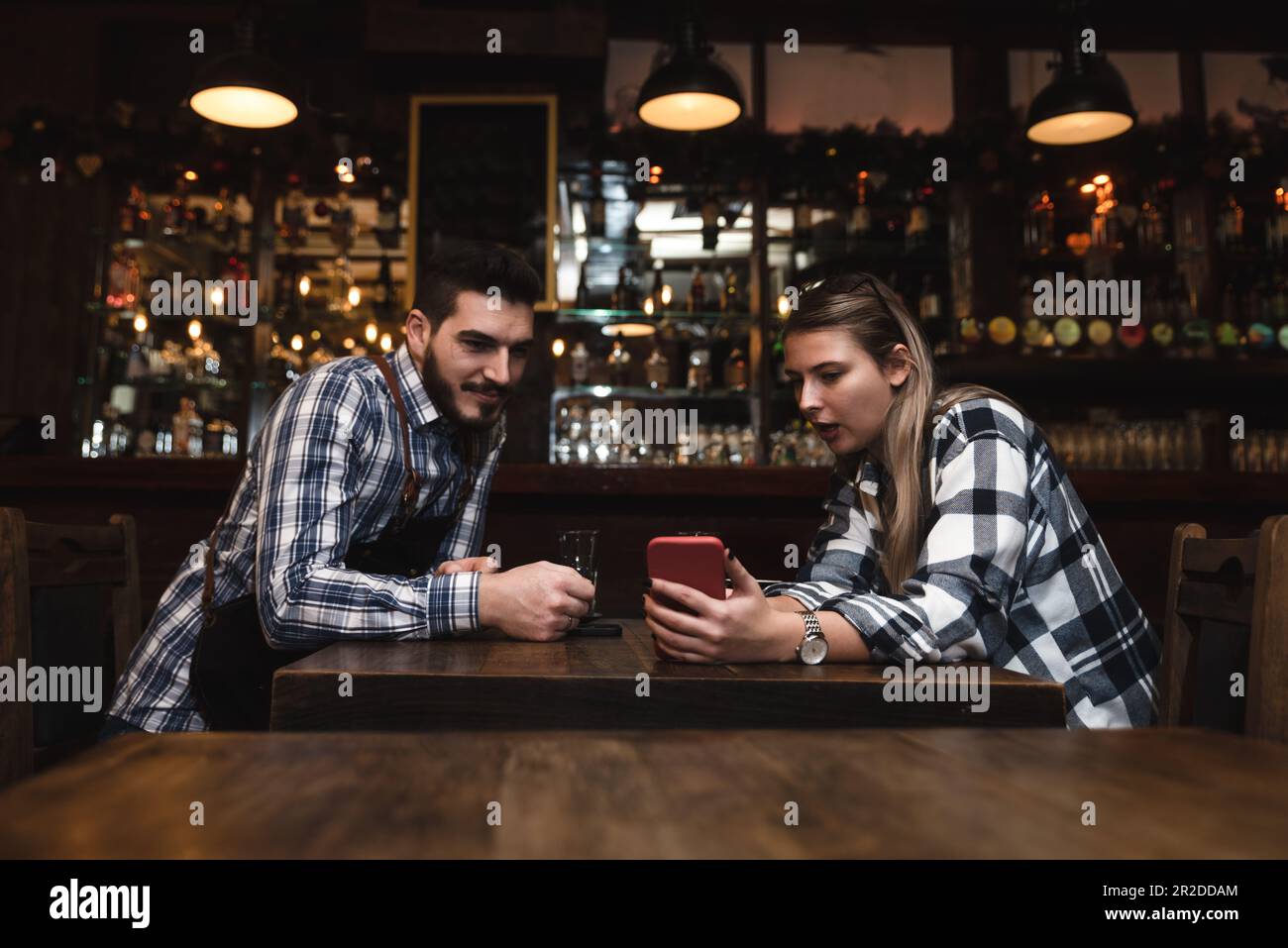 Millennial hipsters husband and wife owners of cafe bar restaurant ...