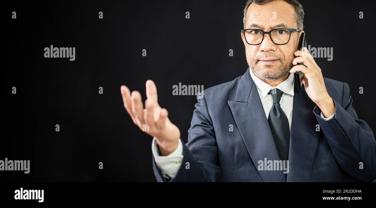 adult man manager using mobile phone for communication of work ...