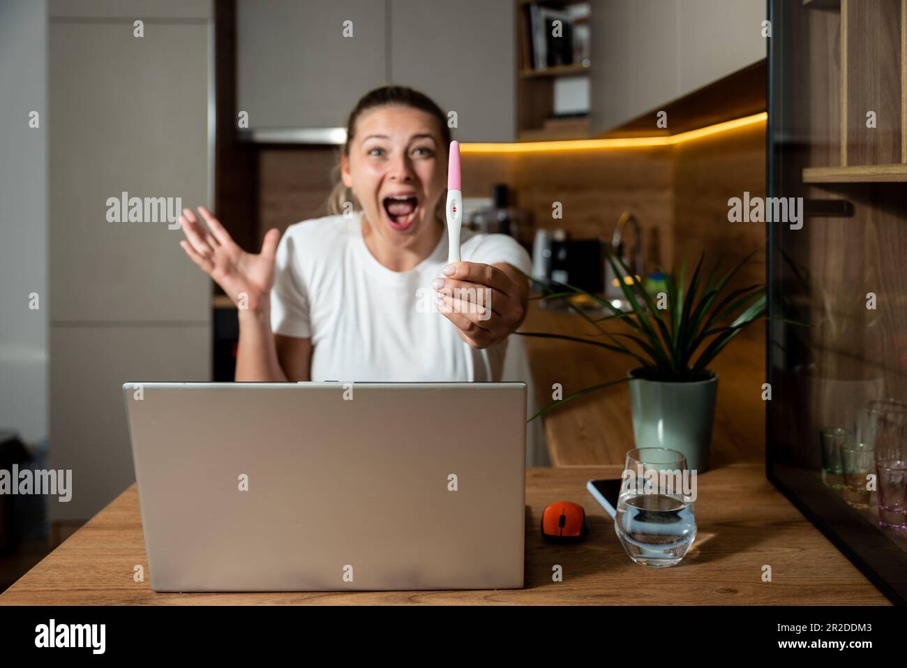 Young happy woman or girl call her boyfriend or husband on video call ...