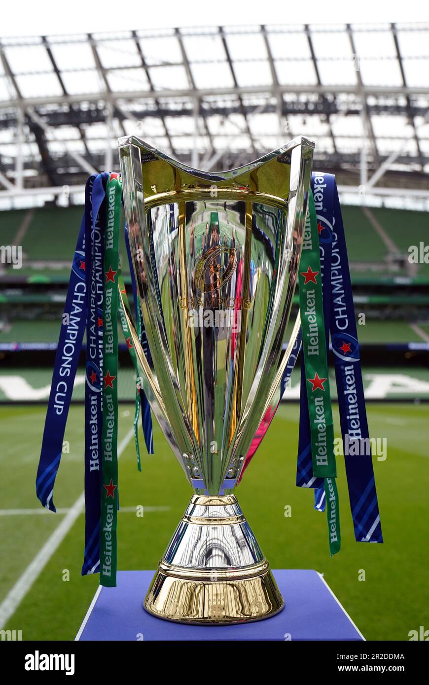 A general view of the Champions Cup trophy, on display during the ...