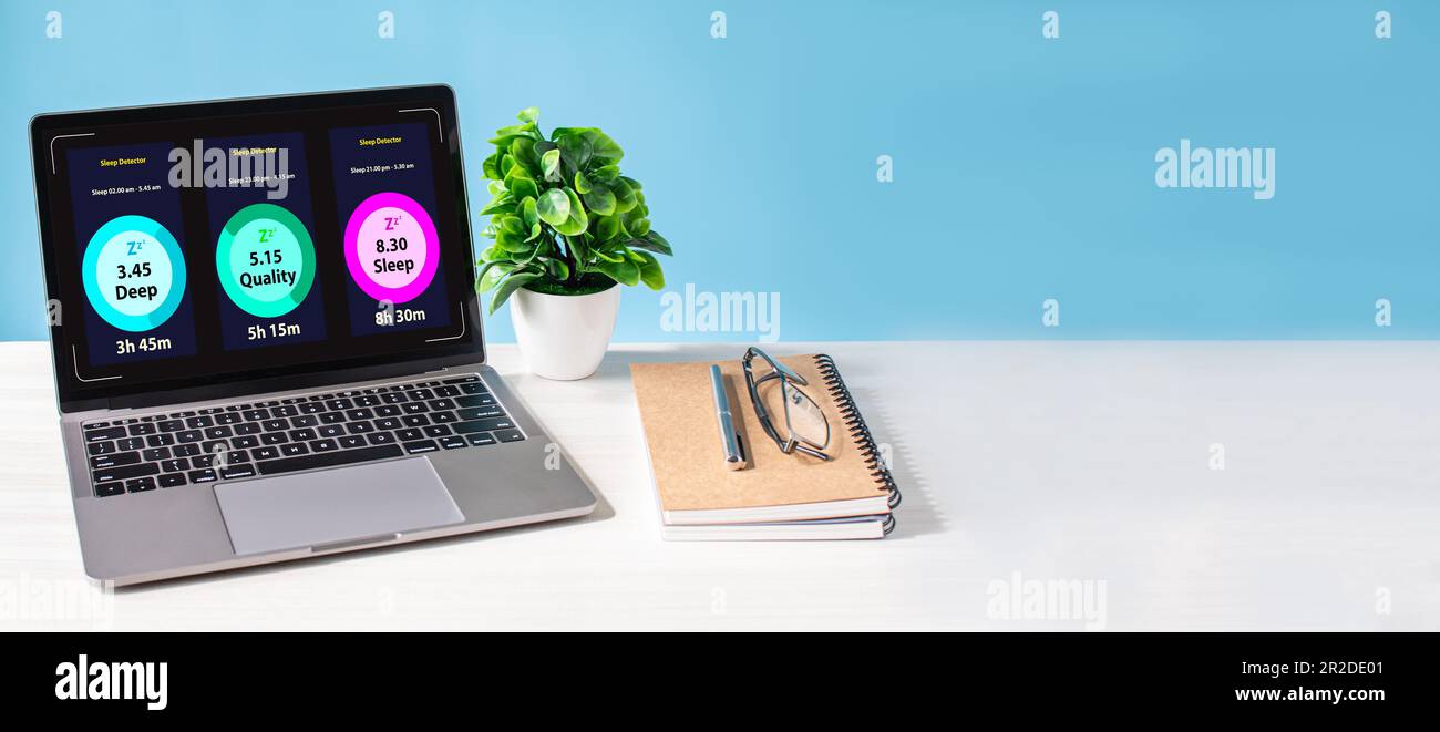 The laptop screen monitors the health and sleep,s function monitor. Concept of using technology ...