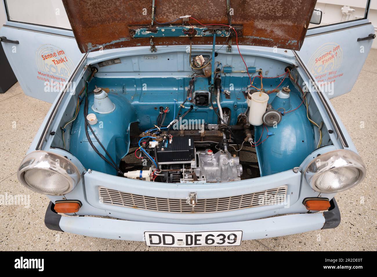 Dresden, Germany. 19th May, 2023. An electric Trabant is on display at ...