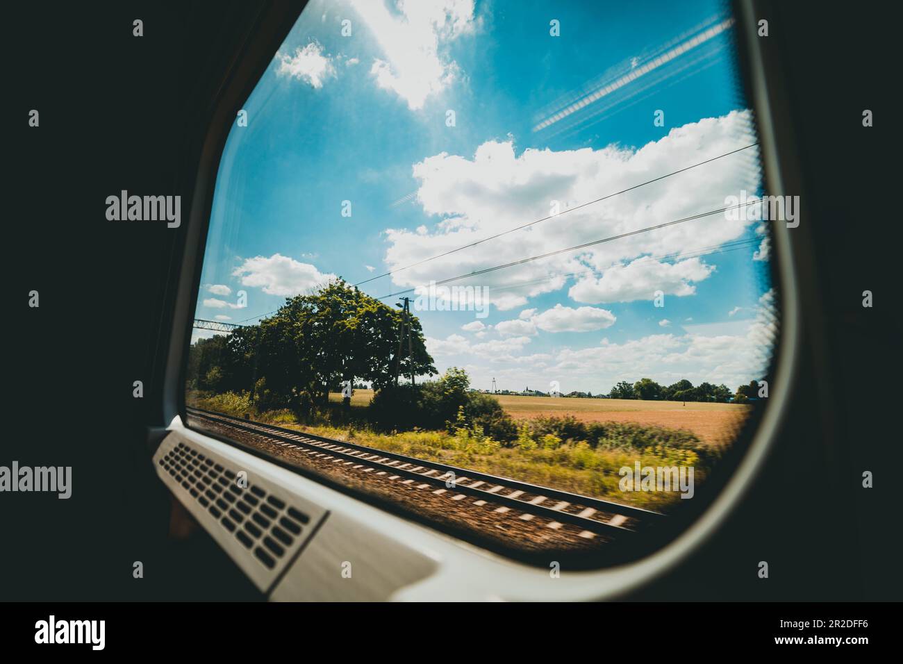 Train rail railway carriage window view holiday summer hi-res stock ...