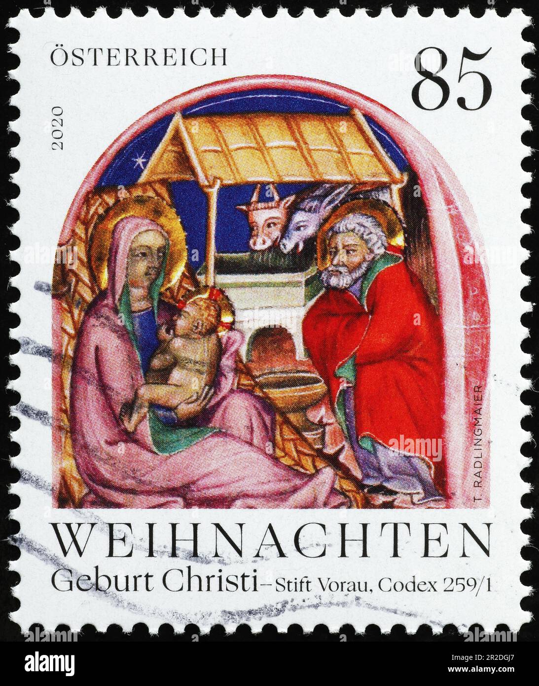Ancient nativity on austrain postage stamp Stock Photo - Alamy