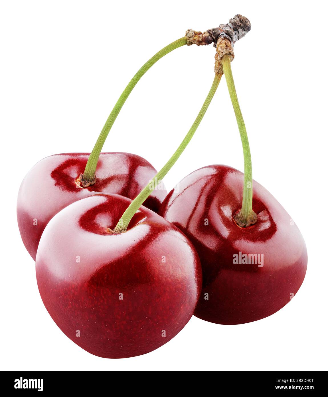 Three cherry with stem isolated on white background with clipping path ...