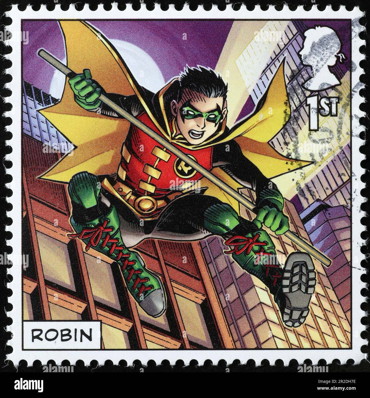 Cartoon Robin on british postage stamp Stock Photo - Alamy