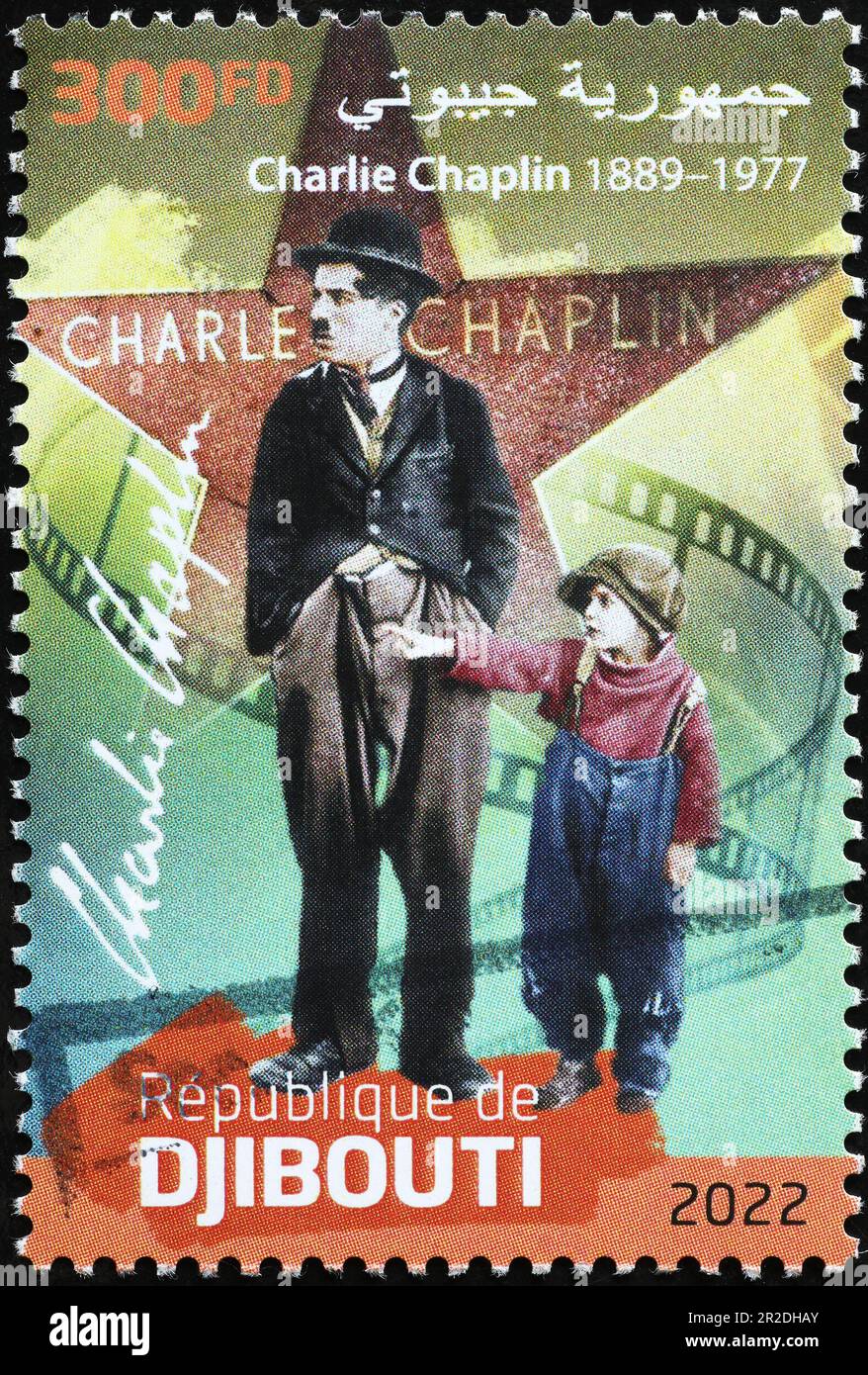 Charlie Chaplin intense portrait on african stamp Stock Photo - Alamy