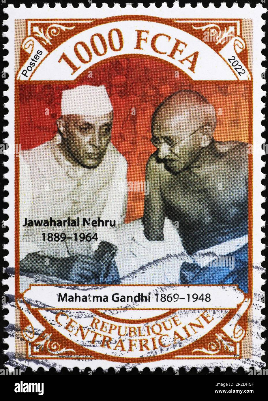 Gandhi and Jawaharlal Nehru on postage stamp Stock Photo - Alamy