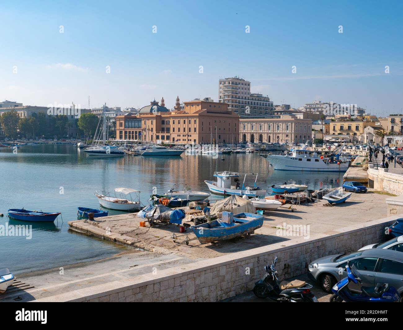 BARI, ITALY - OCTOBER 30, 2021: Harbour with Teatro Margherita building ...