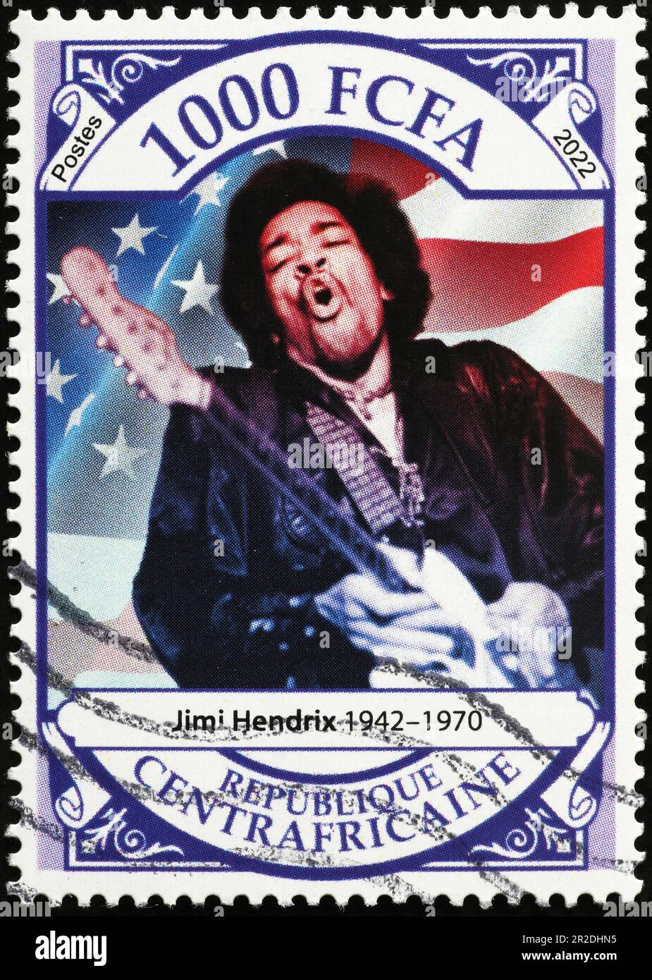 Jimi Hendrix in concert on african postage stamp Stock Photo - Alamy