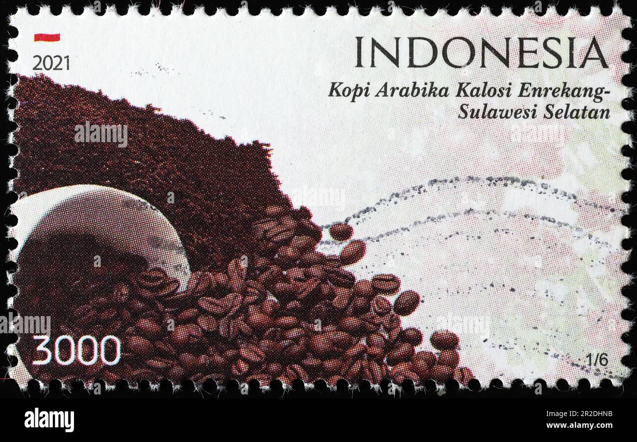 Indonesian coffee on postage stamp Stock Photo - Alamy