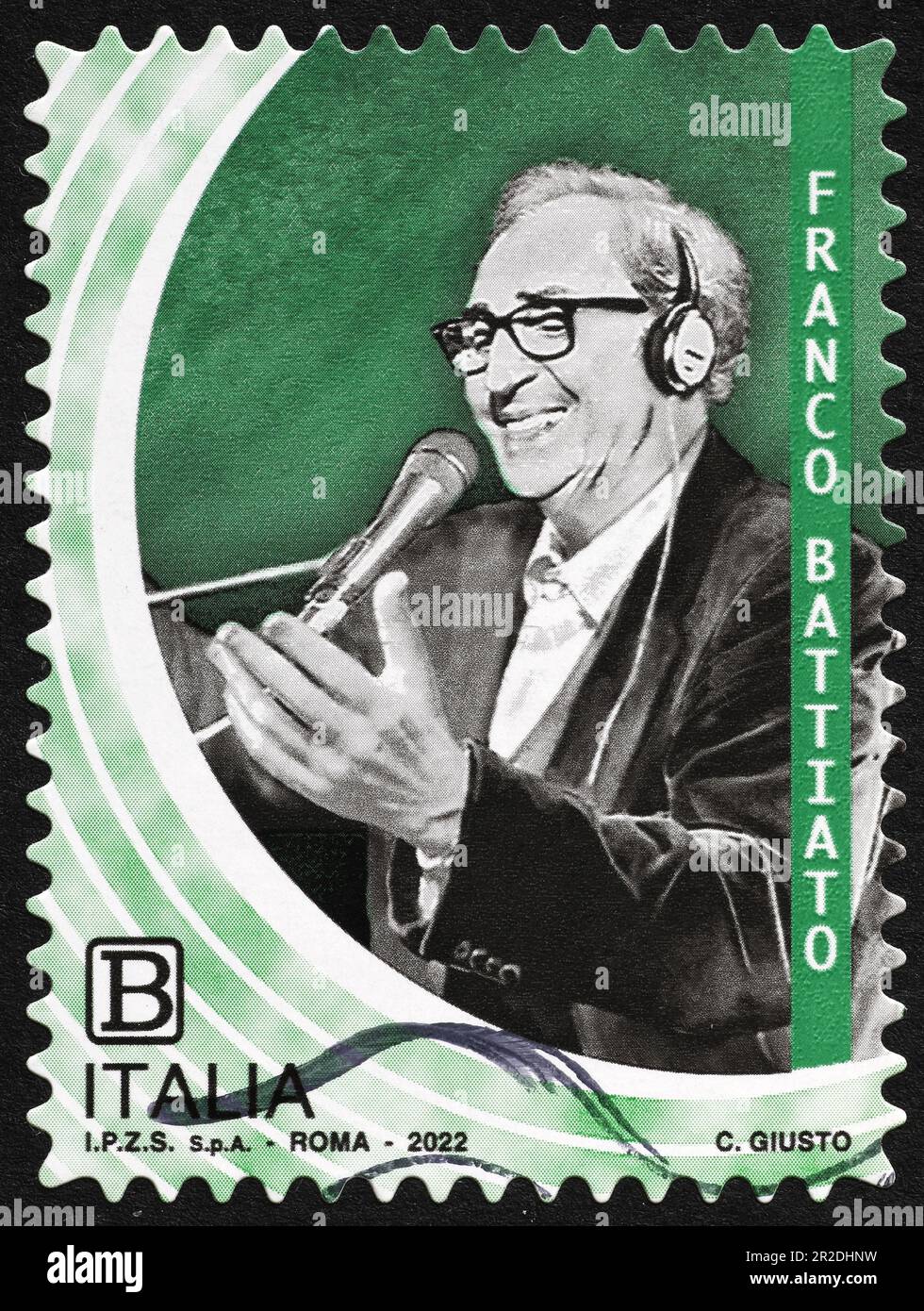 Italian musician Franco Battiato on postage stamp Stock Photo - Alamy