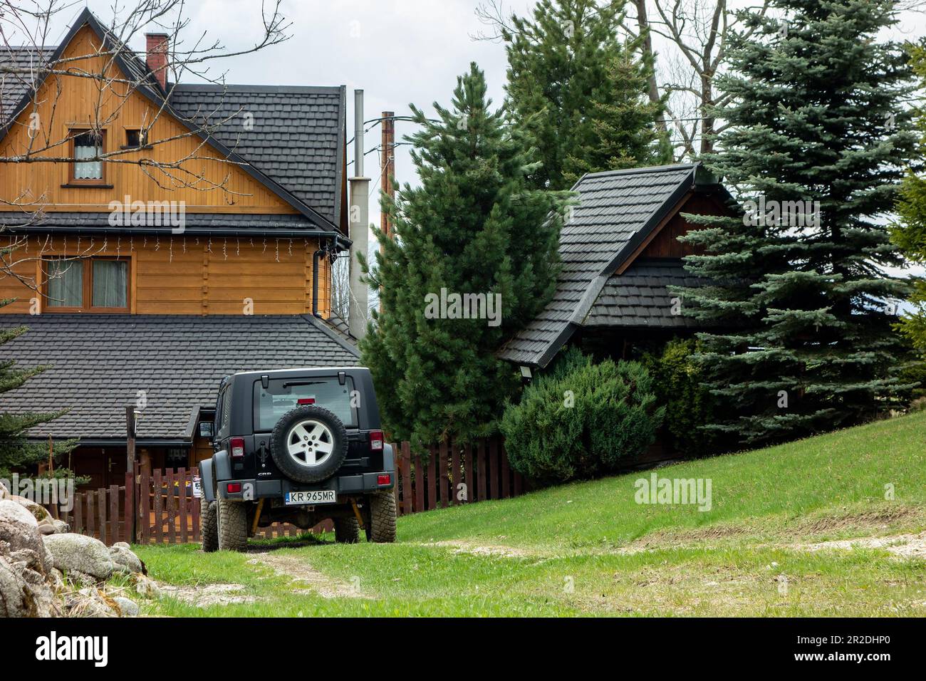 MALE CICHE, POLAND - APRIL 29, 2023: Jeep Wrangler Limited off-road car ...