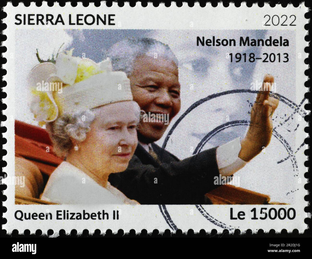 Nelson Mandela and Queen Elizabeth II on postage stamp Stock Photo - Alamy