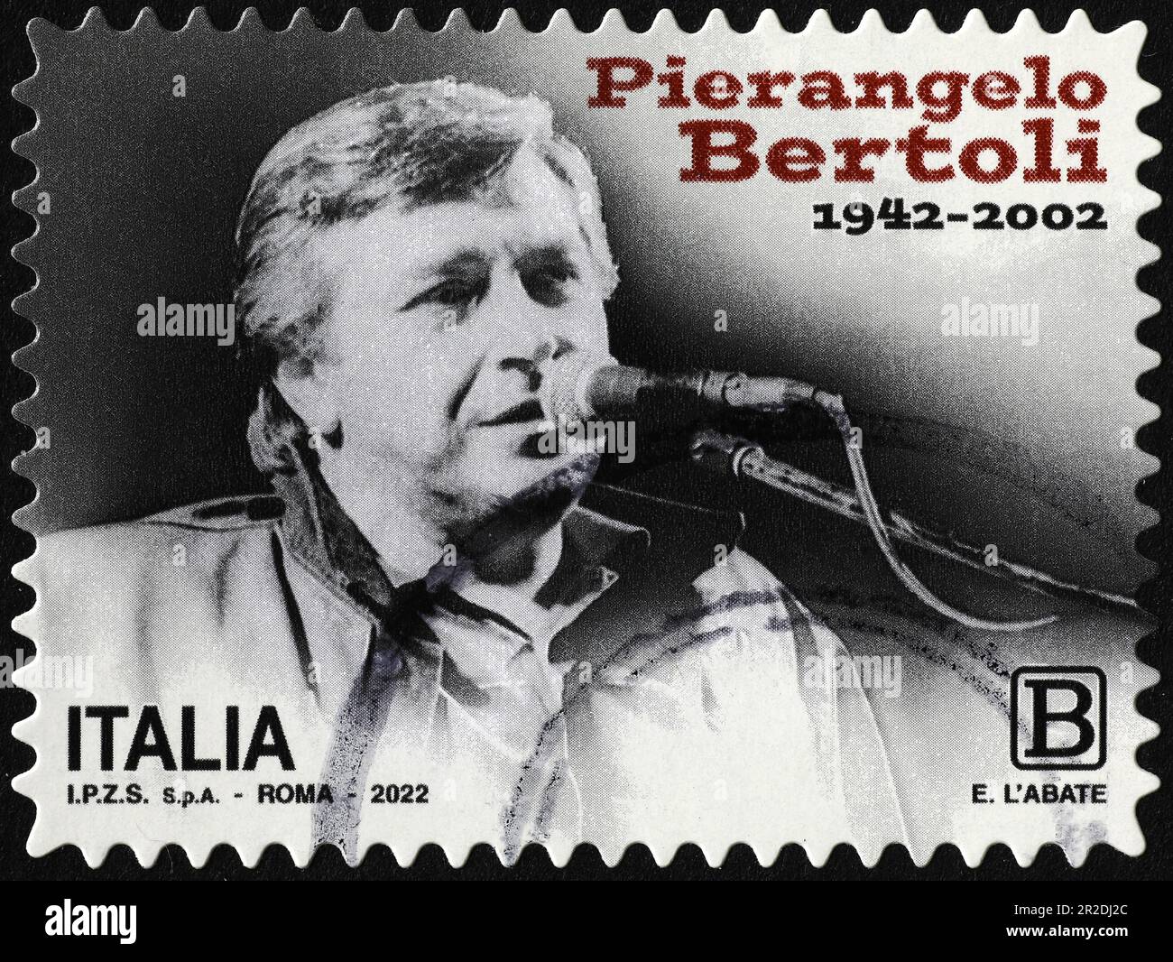 Pierangelo Bertoli portrait on italian postage stamp Stock Photo - Alamy