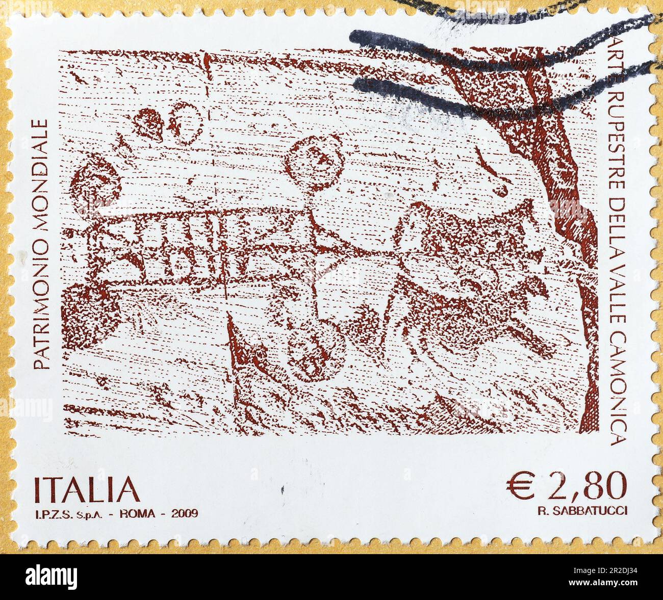 Rock drawings of Valcamonica on italian postage stamp Stock Photo - Alamy